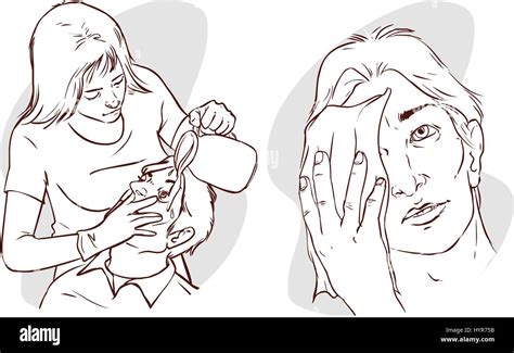 Vector Illustration Of A Nurse Washing The Patients Eyes With Water