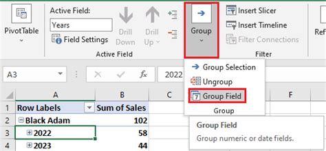 Grouping Excel Pivot Table Group And Ungroup