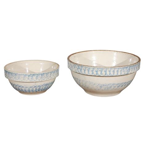 19thc Spongeware Mixing Bowls W Sponge Design Bands At 1stdibs