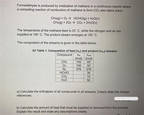 Solved Formaldehyde Is Produced By Oxidization Of Methane In