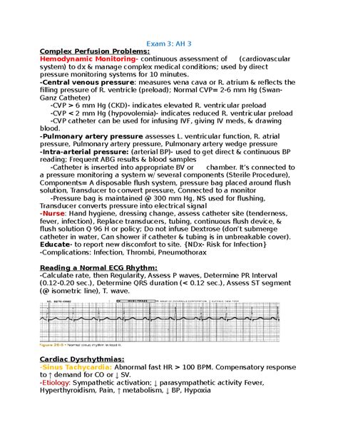 Exam 3 Cardiac Perfusion Exam 3 Ah 3 Complex Perfusion Problems Hemodynamic Monitoring
