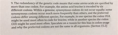 Solved 9 The Redundancy Of The Genetic Code Means That Some