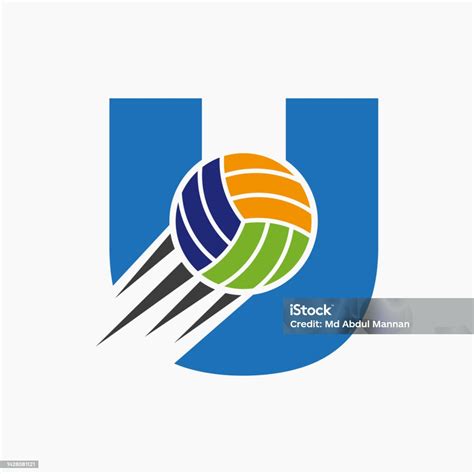 초기 편지 U 배구 로고 개념 움직이는 배구 아이콘 배구 스포츠 로고 타입 기호 벡터 템플릿 건강한 생활방식에 대한 스톡 벡터 아트 및 기타 이미지 Istock