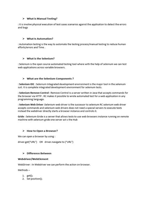 Selenium Interviews Questions Pdf Selenium Software Software
