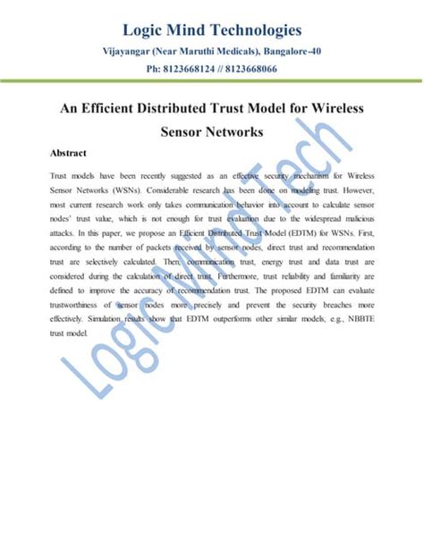 An Efficient Distributed Trust Model For Wireless Sensor Networks Pdf