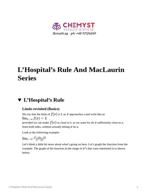 Lhospitals Rule And Maclaurin Series Pdf Function Mathematics