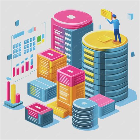 modern data management concept with colorful database towers analytics
