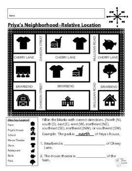 Relative Location Map Worksheet Directions Priya S Neighborhood