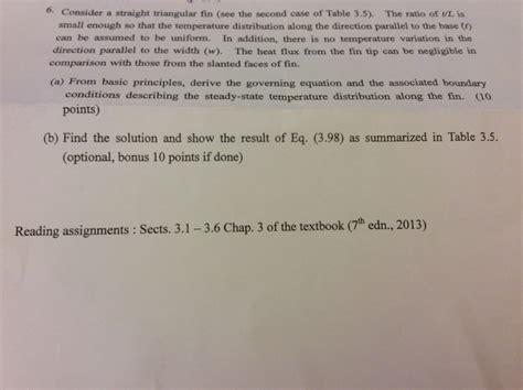 Solved 6 Consider A Straight Triangular Fin See The Second