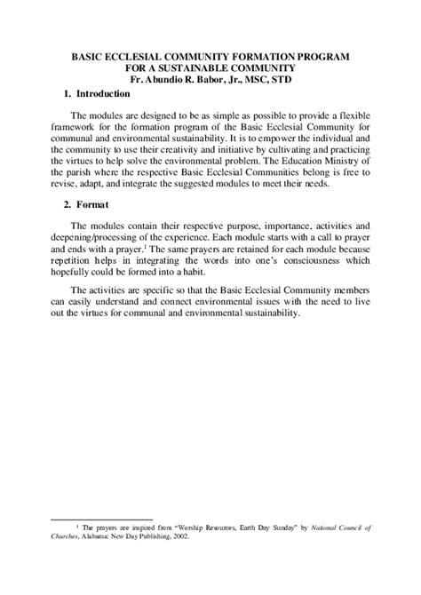 Pdf Basic Ecclesial Community Formation Program For A Sustainable Community