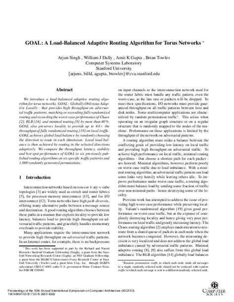 Pdf Goal A Load Balanced Adaptive Routing Algorithm For Torus Networks