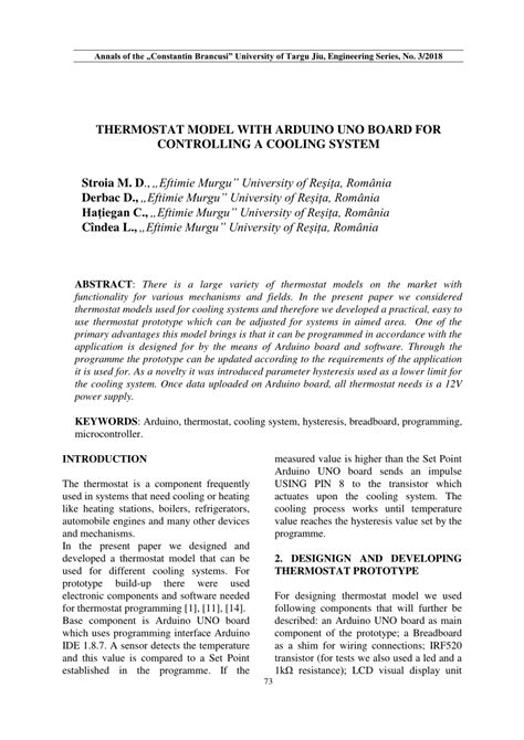 pdf thermostat model with arduino uno board for controlling a cooling system