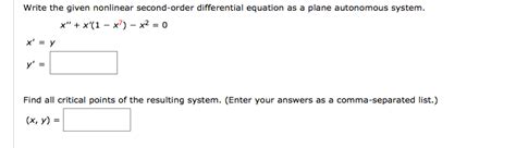 solved write the given nonlinear second order differential