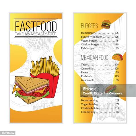 벡터 패스트 푸드 메뉴 템플릿입니다 디자인 및 웹 만화 일러스트레이션 길거리 음식에 대한 스톡 벡터 아트 및 기타 이미지 길거리 음식 전단지 감자 요리 Istock