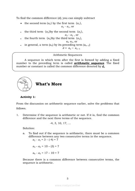 Math 10 Module 2 Illustrating An Arithmetic Sequence Grade 10 Modules