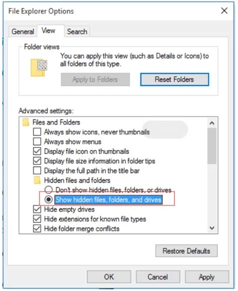 Windows 10 Show Hidden Folders Not Working