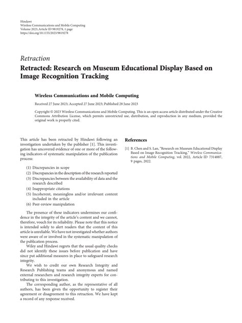 Pdf Retracted Research On Museum Educational Display Based On Image Recognition Tracking