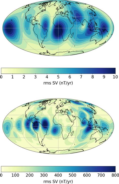 Mollweide Projection Of The R M S Radial Sv At Subdecadal Periods Download Scientific Diagram