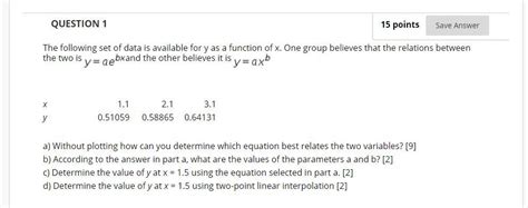 solved question 1 15 points save answer the following set of
