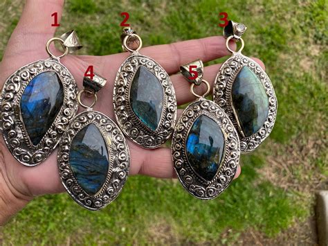 Large Labradorite Natural Stone Tibetan Silver Pendant For Necklaces