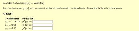 Solved Consider The Function Y X Cosh 6x Find The