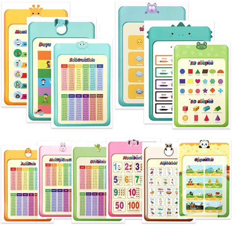 12ชิ้นเพื่อการศึกษาแผนภูมิโปสเตอร์สำหรับเด็กearlyเรียนรู้ตัวเลขตัวอักษรสีรูปร่างคณิตศาสตร์ชั้น