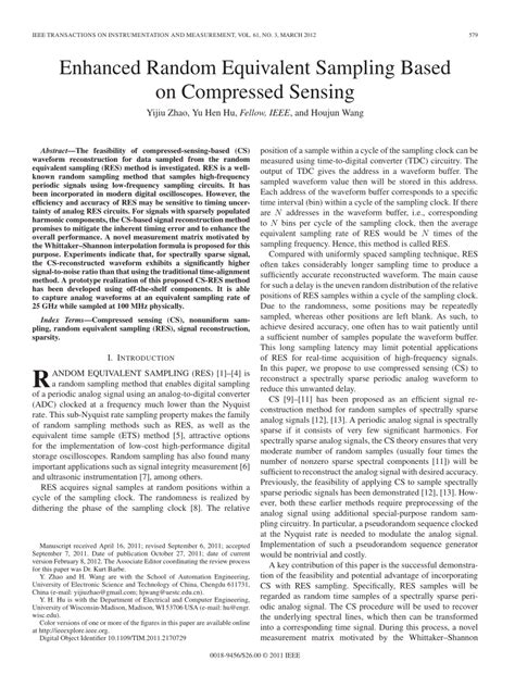 Pdf Enhanced Random Equivalent Sampling Based On Compressed Sensing