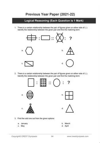 Reasoning Olympiad Workbook Grade 1 By Crest Olympiads At ₹ 300 Sohna