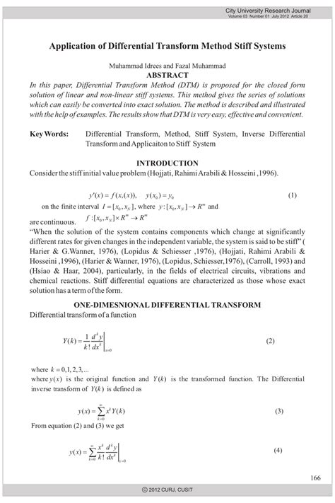 Pdf Application Of Differential Transform Method Stiff Systems