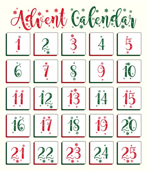 Printable Reverse Advent Calendar Template
