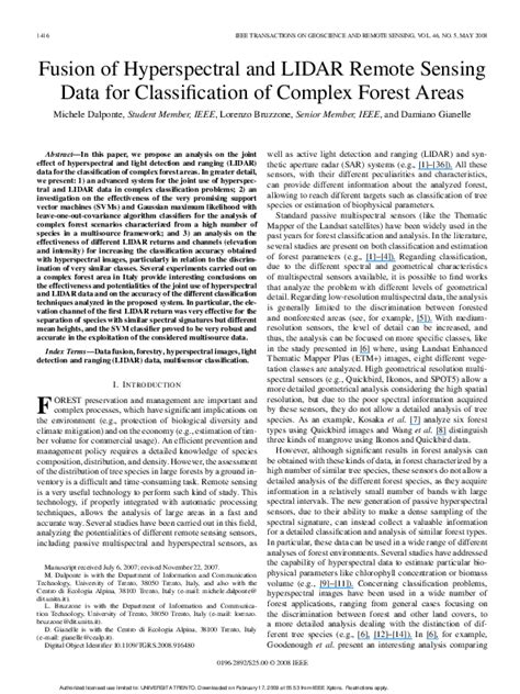 Pdf Fusion Of Hyperspectral And Lidar Remote Sensing Data For