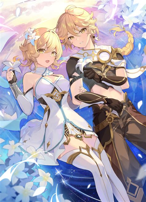 Lumine And Aether Genshin Impact Drawn By Pi Tayuko Danbooru