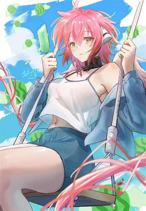 Ikaros Sora No Otoshimono Swinging Absurdres Highres Girl Bare Shoulders Black Collar