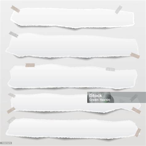 조각 조각난 하얀 노트 노트북 종이 스트립 회색 배경에 스티커 테이프와 붙어 0명에 대한 스톡 벡터 아트 및 기타 이미지 0