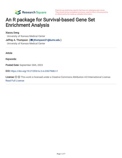 PDF An R Package For Survival Based Gene Set Enrichment Analysis
