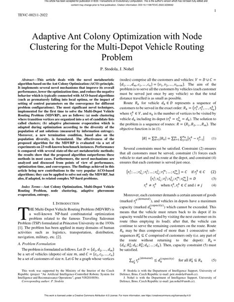 Pdf Adaptive Ant Colony Optimization With Node Clustering For The Multi Depot Vehicle Routing