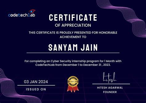 Sanyam Jain On Linkedin Cybersecurityskills Internship Cybersecurity Codetechlab Technology…