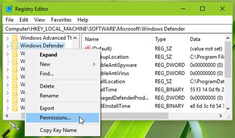 manually take ownership of registry key in windows 10