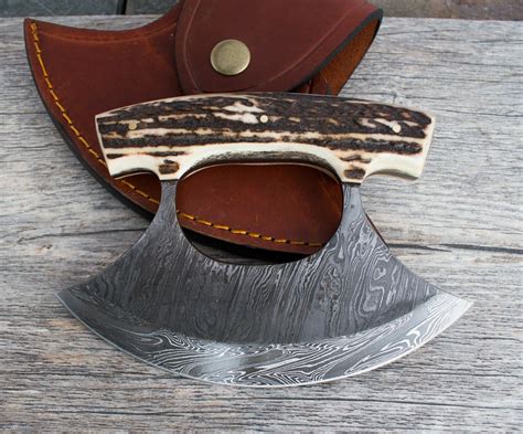Custom Handmade Damascus Ulu Knife With Leather Sheath Nb Cutlery Ltd