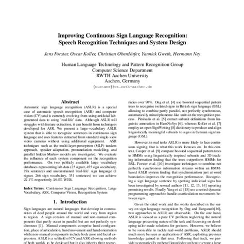 Improving Continuous Sign Language Recognition Speech Recognition Techniques And System Design