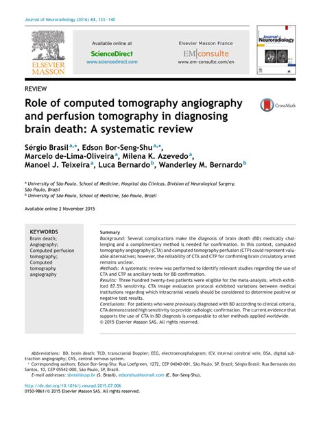 Pdf Role Of Computed Tomography Angiography And Perfusion Tomography In Diagnosing Brain Death