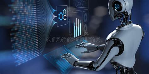 Ai Robot Interacting With Binary Code Big Data And Data Analytics For Business And Technology
