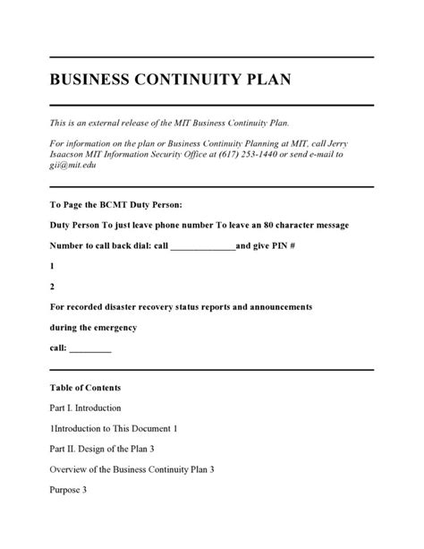 Business Continuity Plan Template Canada