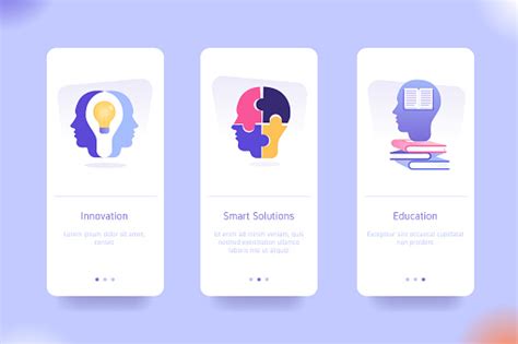 혁신 스마트 솔루션 및 교육을 위한 애플리케이션 설계 설정 탑승 화면 디자인에 Ui 모바일 앱 템플릿입니다 사용자 인터페이스를 위한 최신 벡터 일러스트레이션 개념에 대한