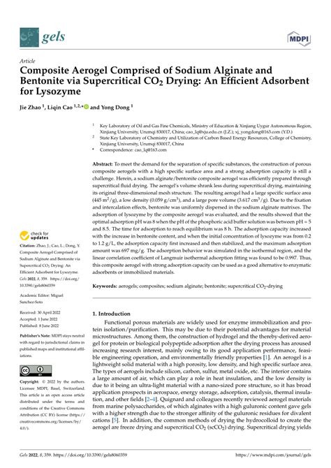 Pdf Composite Aerogel Comprised Of Sodium Alginate And Bentonite Via