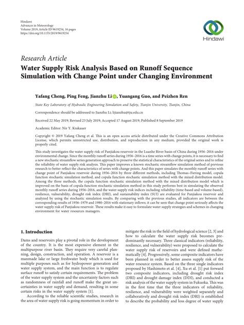 Pdf Water Supply Risk Analysis Based On Runoff Sequence Simulation