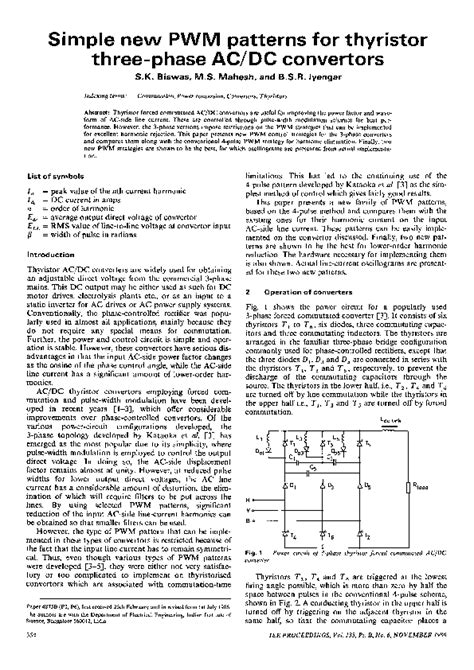 Pdf Simple New Pwm Patterns For Thyristor Three Phase Acdc Convertors