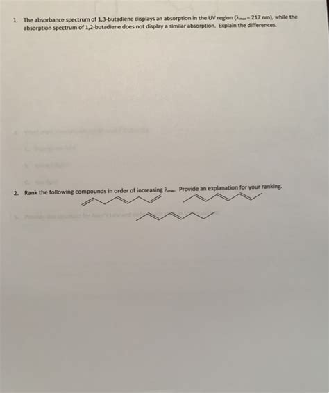 Solved 1 The Absorbance Spectrum Of 1 3 Butadiene Displays