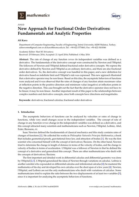 Pdf New Approach For Fractional Order Derivatives Fundamentals And Analytic Properties