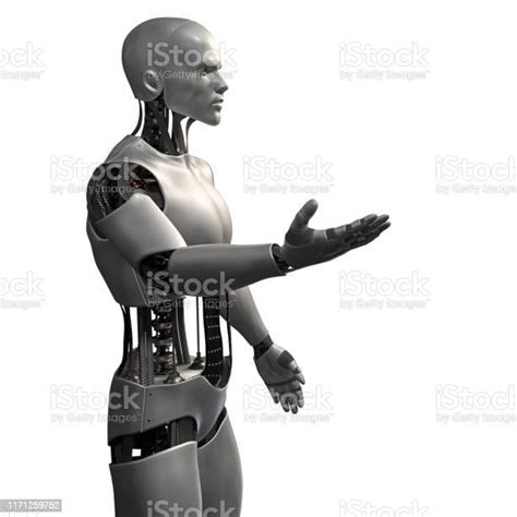 휴머노이드 로봇 흰색 배경에 고립 된 빈 공간을 제시 남성 안드로이드 0명에 대한 스톡 사진 및 기타 이미지 0명 3차원 형태 Revolution Istock